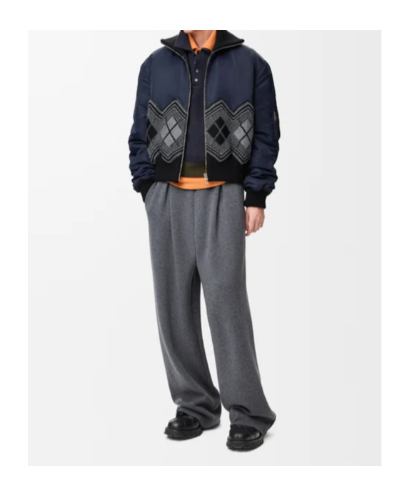 LOEWE Loewe Bomber Jacket in Nylon and Wool Blend with Argyle Detail